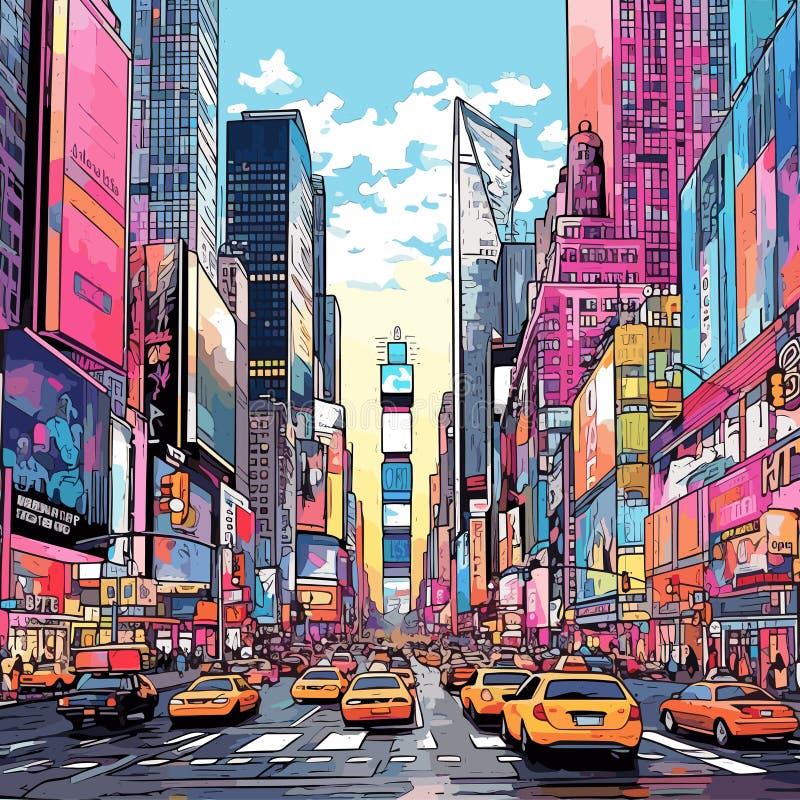 Times Square. Times Square Hand-drawn Comic Illustration. Vector Doodle ...