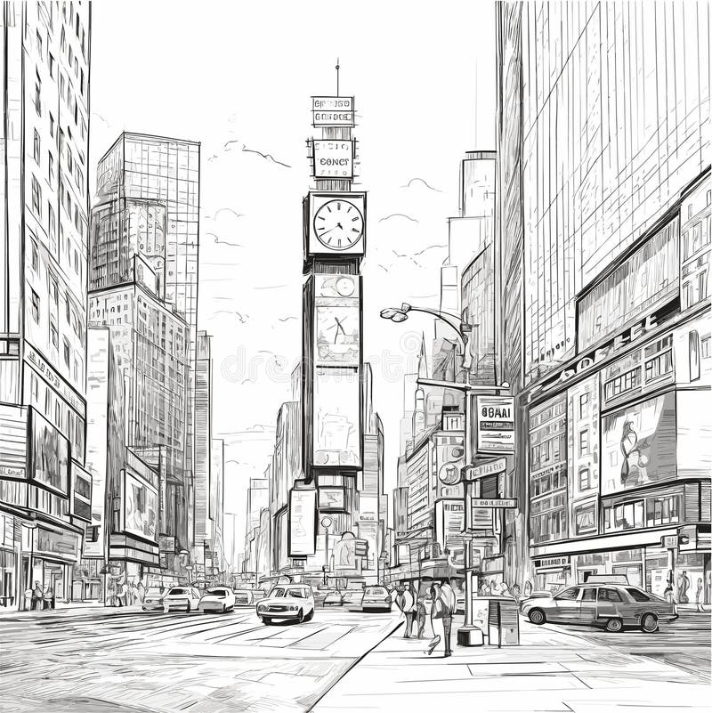 Times Square Drawing Stock Illustrations – 613 Times Square Drawing ...