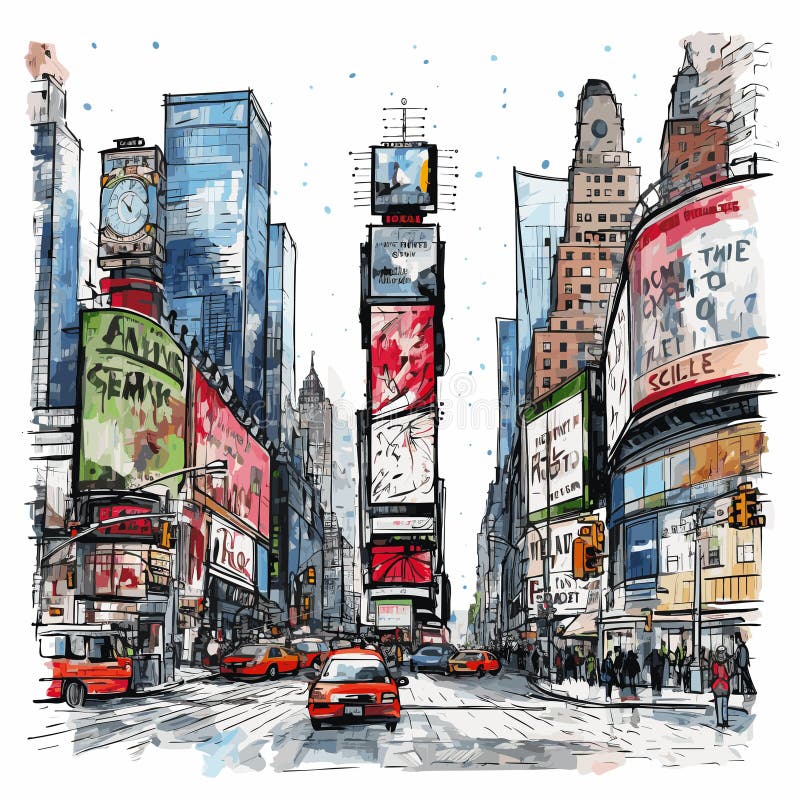 Times Square Drawing Stock Illustrations – 614 Times Square Drawing ...