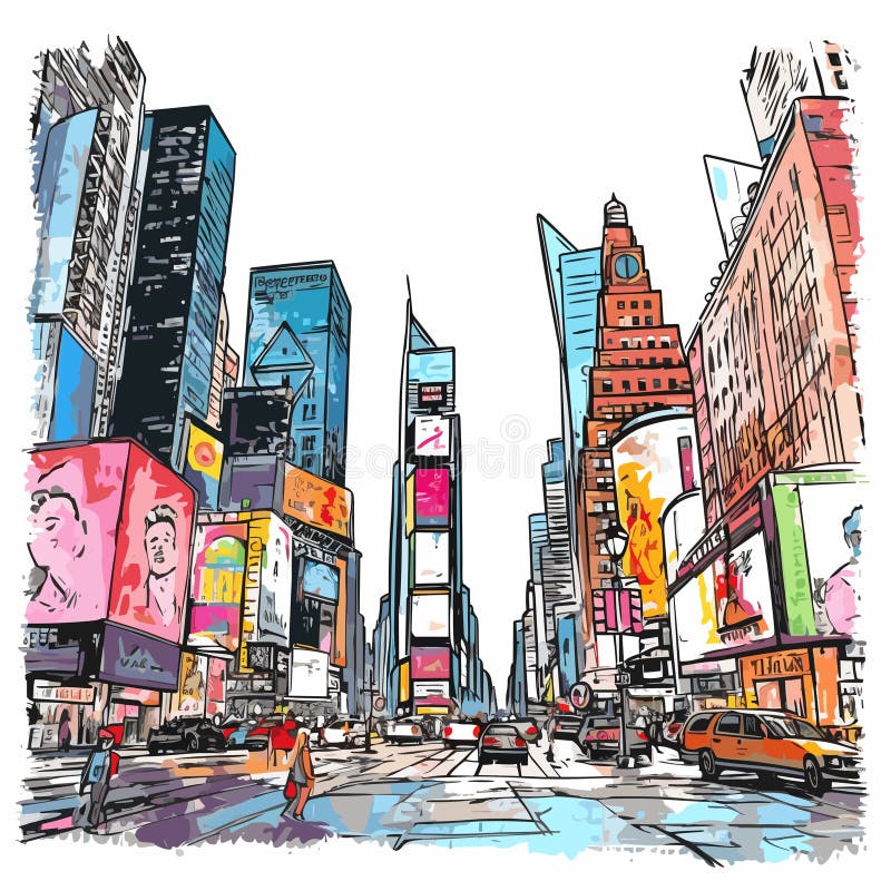 Times Square. Times Square Hand-drawn Comic Illustration. Vector Doodle ...
