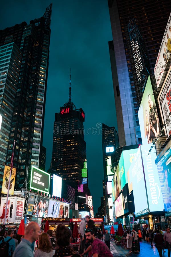 Times Square at Night, Cloudy Sky Editorial Stock Image - Image of ...