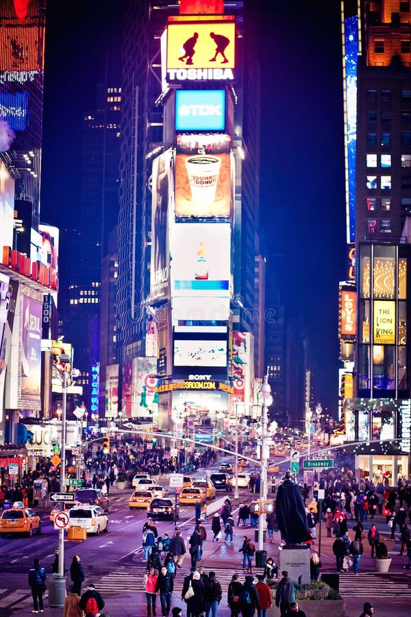 Times Square at night editorial stock photo. Image of scene - 18104998