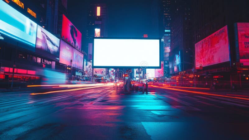 Times Square Night View with Blank Billboard Stock Illustration ...
