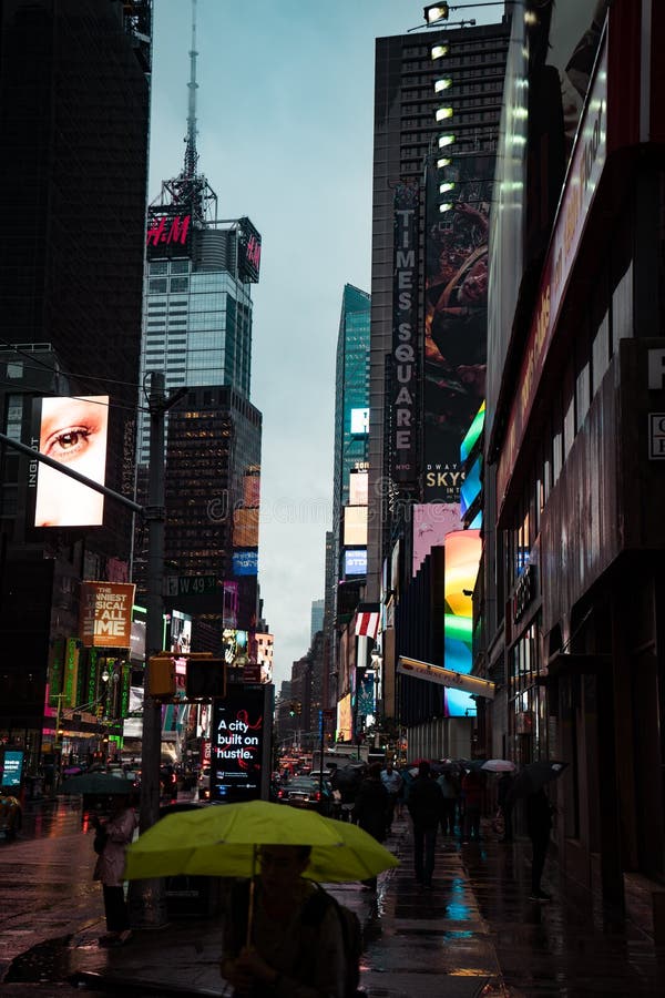 Times Square on rainy day editorial stock photo. Image of brand - 150960808