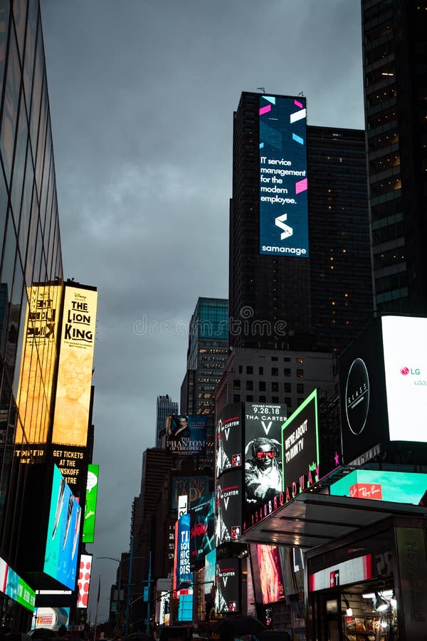 Times Square on Rainy Day, Foggy Outside Editorial Stock Photo - Image ...
