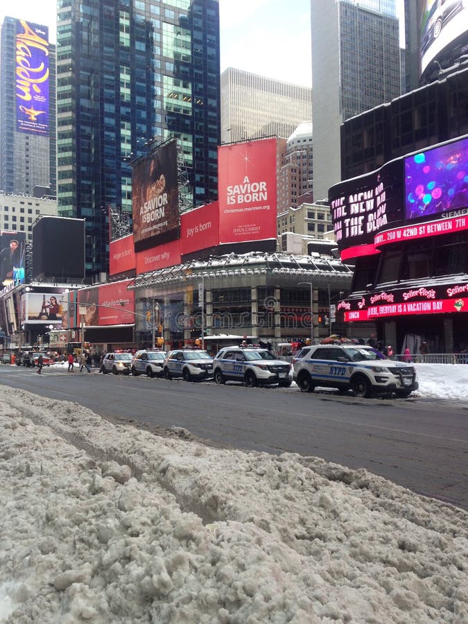 Times Square in Snow in Winter. Editorial Photography - Image of cars ...