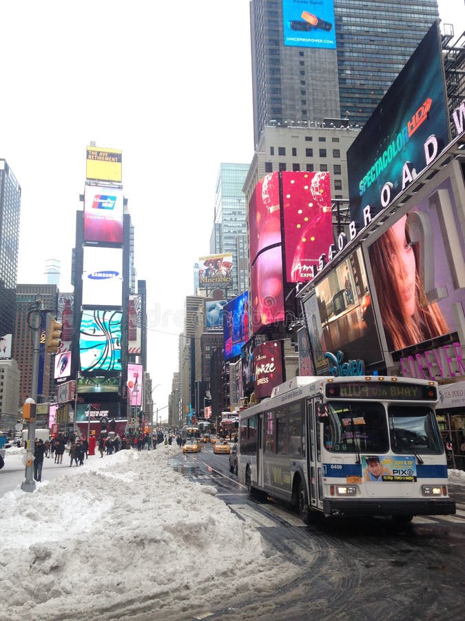 Times Square in Snow in Winter. Editorial Photo - Image of ...