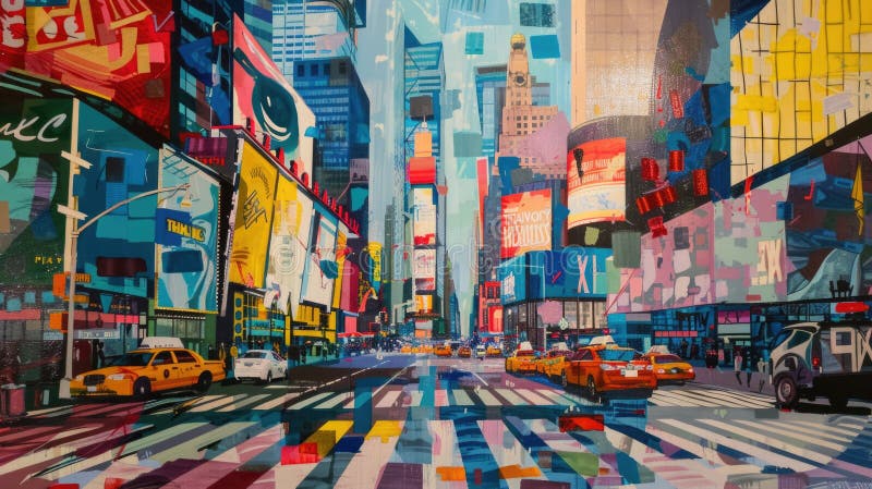 Times Squares Mural Cute Painting Stock Illustration - Illustration of ...