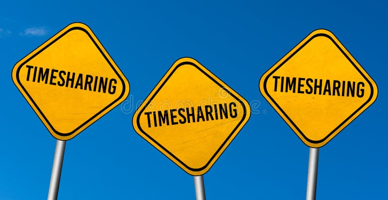 Timesharing - Yellow Signs with Blue Sky Stock Image - Image of ...