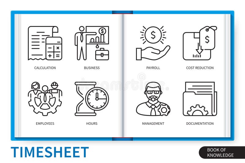 Timesheet Infographics Linear Icons Collection Stock Illustration ...