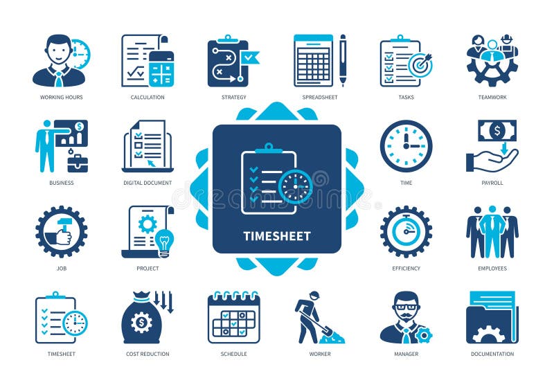 Timesheet solid icon set stock illustration. Illustration of vector ...