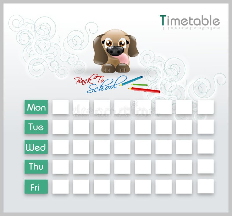 Timetable with cute puppy stock illustration. Illustration of thursday ...