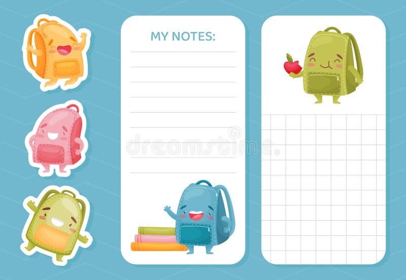 Timetable with Funny School Bag with Smiling Face Vector Template Stock ...