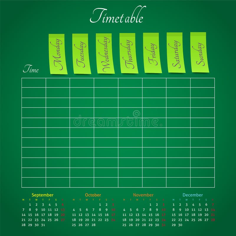 Timetable on the Green Blackboard for Any Planning Stock Illustration ...