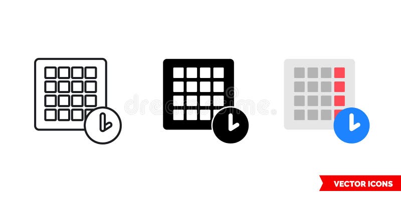 Timetable Icon of 3 Types Color, Black and White, Outline. Isolated ...