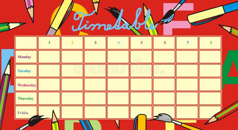 Background for School Timetable with Stationery Stock Vector ...