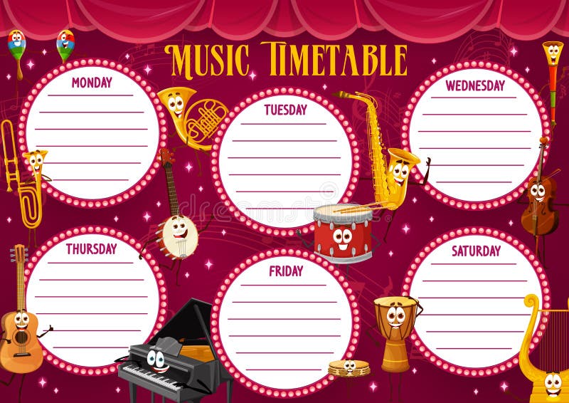 Timetable Schedule with Cartoon Musical Instrument Stock Vector ...