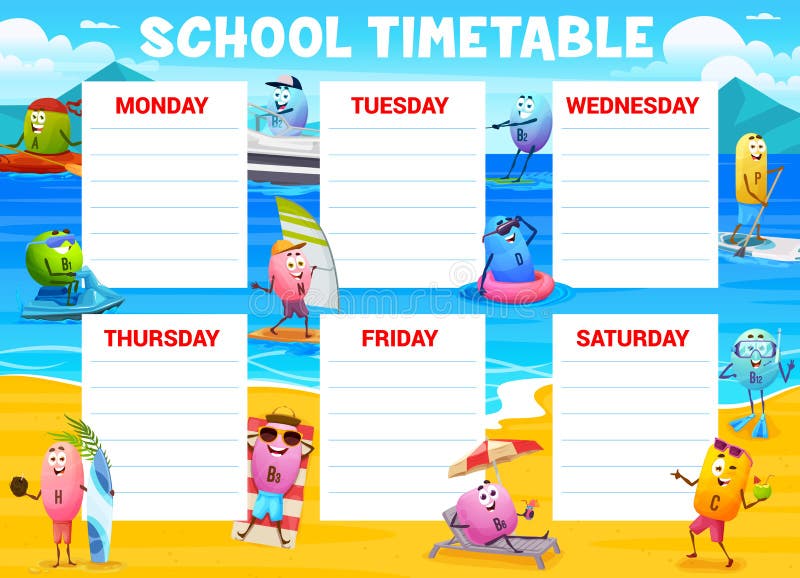 Timetable Schedule with Funny Vitamins on Vacation Stock Vector ...