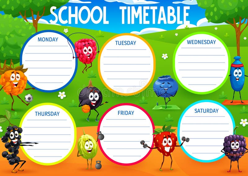 Timetable Schedule Plan, Cartoon Berry Characters Stock Vector ...