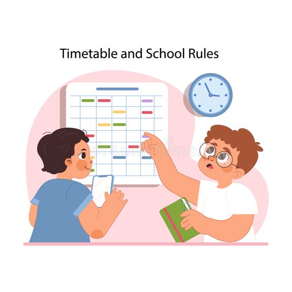 Timetable and School Rules. Flat Vector Illustration Stock Vector ...