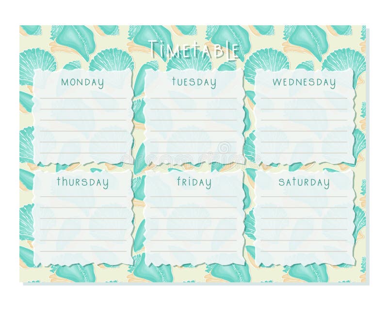 Timetable ,seashells, Class Schedule, Weekly Calendar , Schedule ...