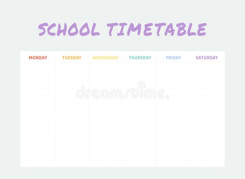 Timetable Template, School Time Management. Work Week Schedule, daily ...