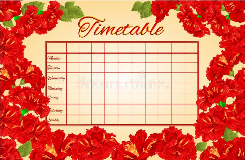 Timetable Weekly Schedule with Tropical Flowers Beautiful Yellow and ...