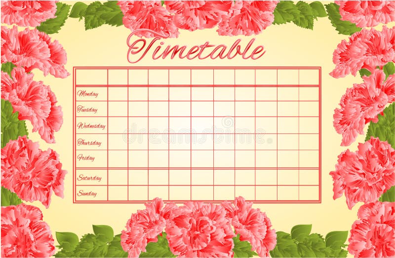 Timetable Weekly Schedule with Pink Hibiscus Vector Stock Vector ...