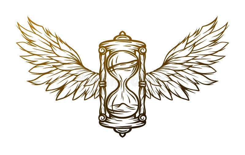 Timglas Och Vingar Tecken Symbol Vektor Illustrationer - Illustration ...