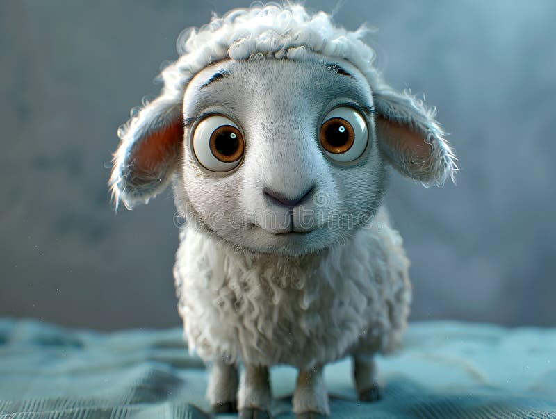 Timid 3D Animated Sheep with Expressive Eyes in Whimsical Blue Toned ...