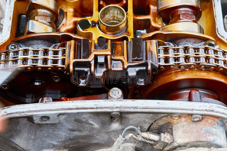 Timing chain of car engine stock image. Image of lubricant - 248321035