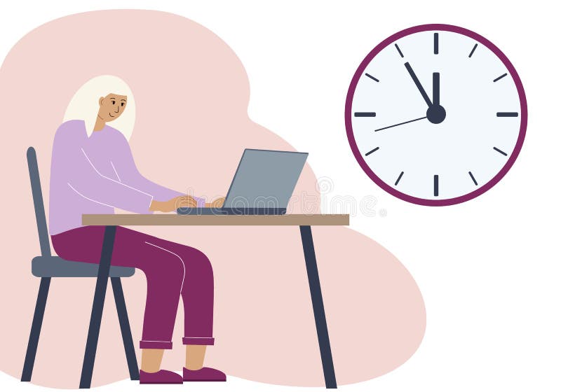 Timing Concept in Work or Training. Illustration of a Woman in a ...