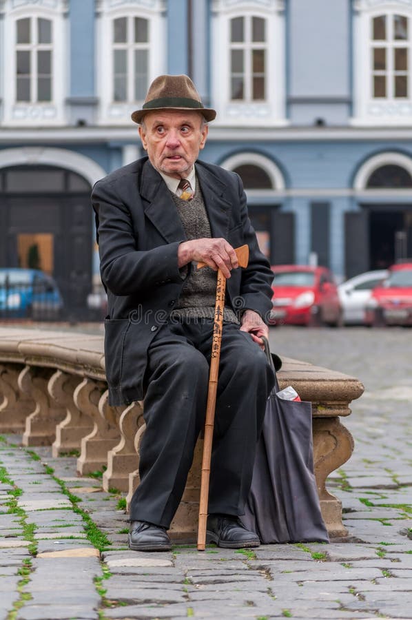Old Man Using a Walking Stick Editorial Stock Image - Image of ...
