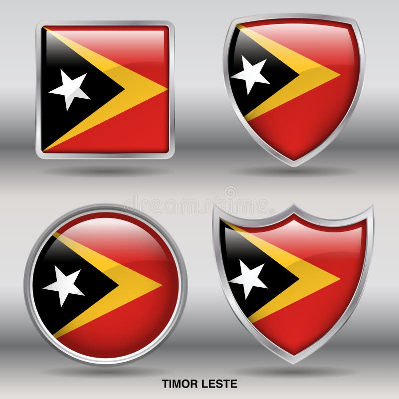 Timor Leste Flag in 4 Shapes Collection with Clipping Path Stock Vector ...