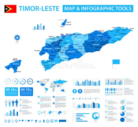 Timor-Leste Infographic Map with Data Visualization Elements - Vector Map of East Timor Stock ...