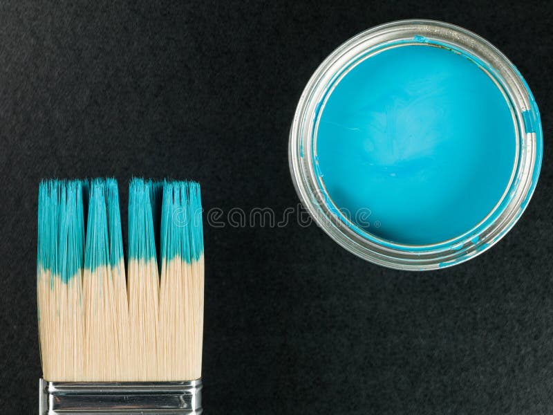 Tin of Blue Paint with a Paint Brush Stock Photo - Image of spring ...