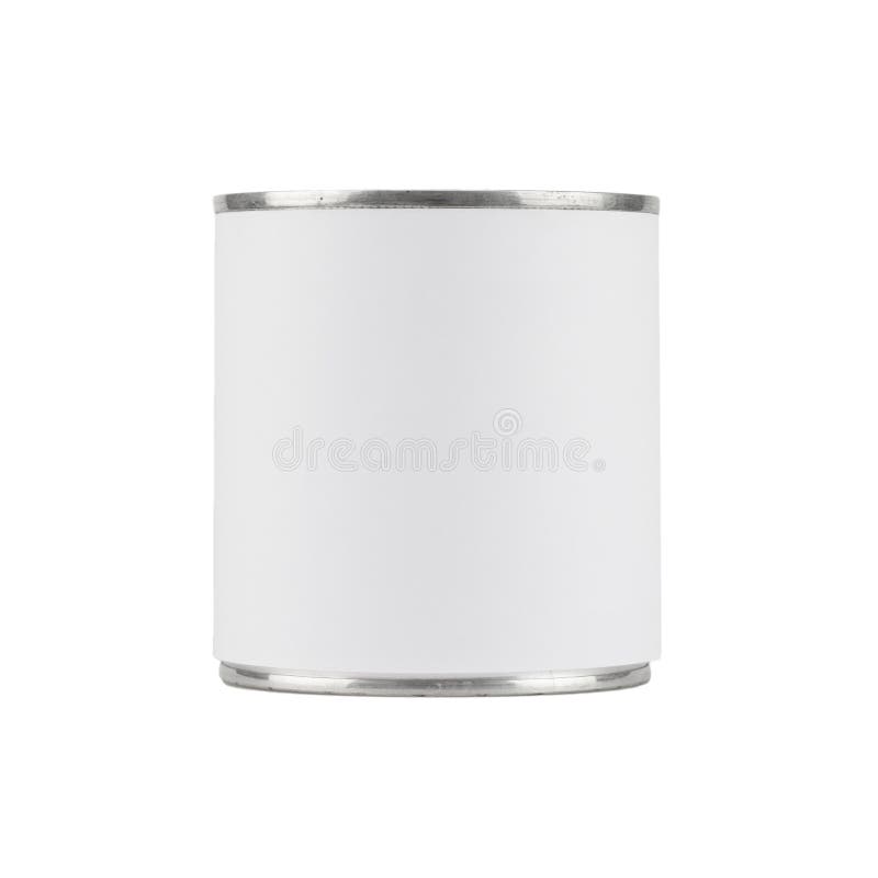Tin Can with Blank White Label on White Background Stock Photo - Image ...