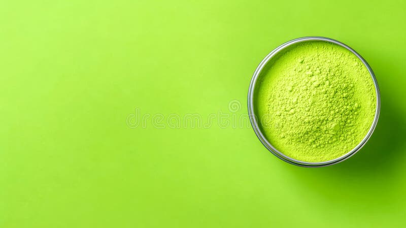 Tin Can Containing Matcha Tea Powder on Green Background Stock Image ...