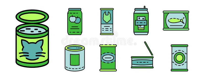 Tin Can Icon Set Line Color Vector Stock Vector - Illustration of icon ...