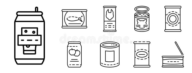 Tin Can Icon Set, Outline Style Stock Vector - Illustration of design ...