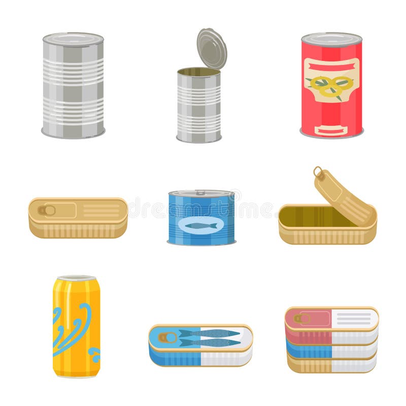 Tin Can Icons Set Cartoon . Tin Can Stock Illustration - Illustration ...