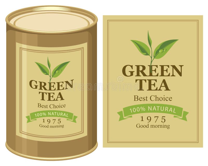 Tin Can with Label of Green Tea Stock Vector - Illustration of ...
