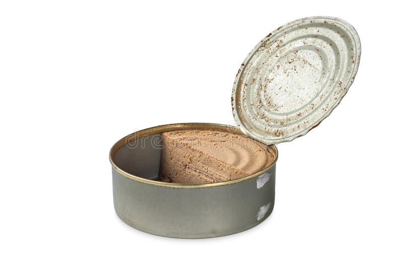 Tin Can without Label. Open Metal Tin Can with Meat Pate Isolated on a ...