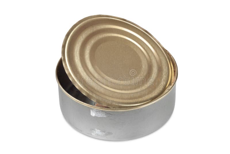 Tin Can. Opened Metal Tin Can without a Label Isolated on a White Stock ...