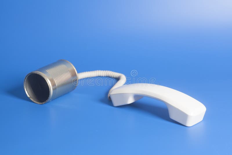 Tin Can Phone with Handset on Blue Stock Image - Image of phone ...