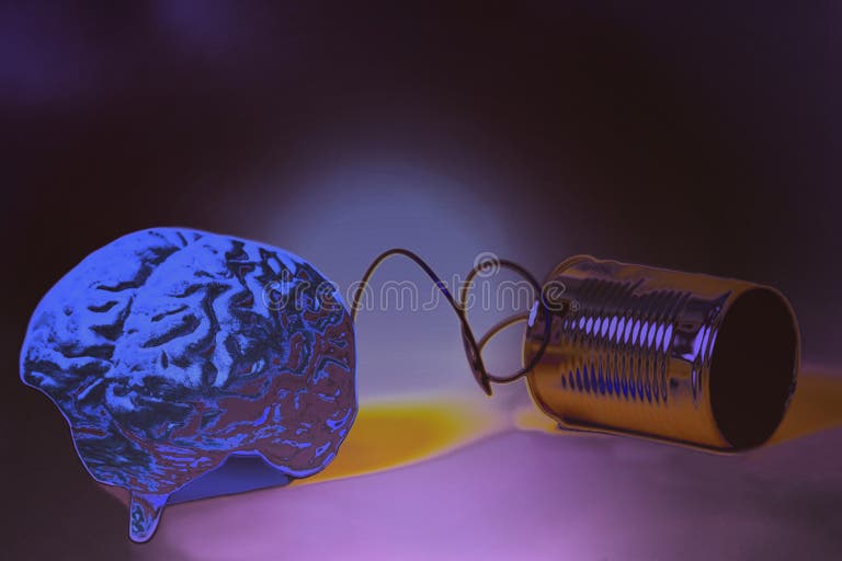 Tin Can Phone with Human Brain Anatomical Model. Communication Concept ...