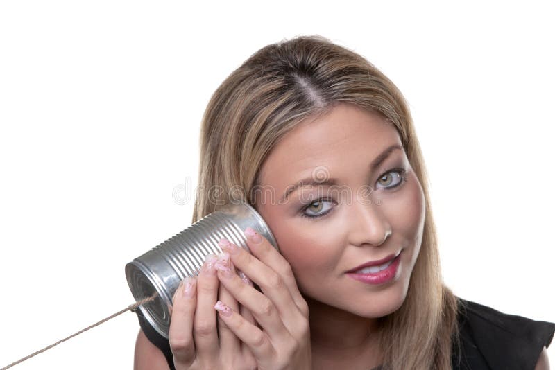 Tin Can on a Pieces of String To Communicate Stock Photo - Image of ...