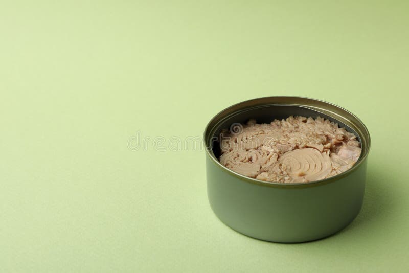 Tin with Canned Tuna on Green Background Stock Image - Image of meat ...