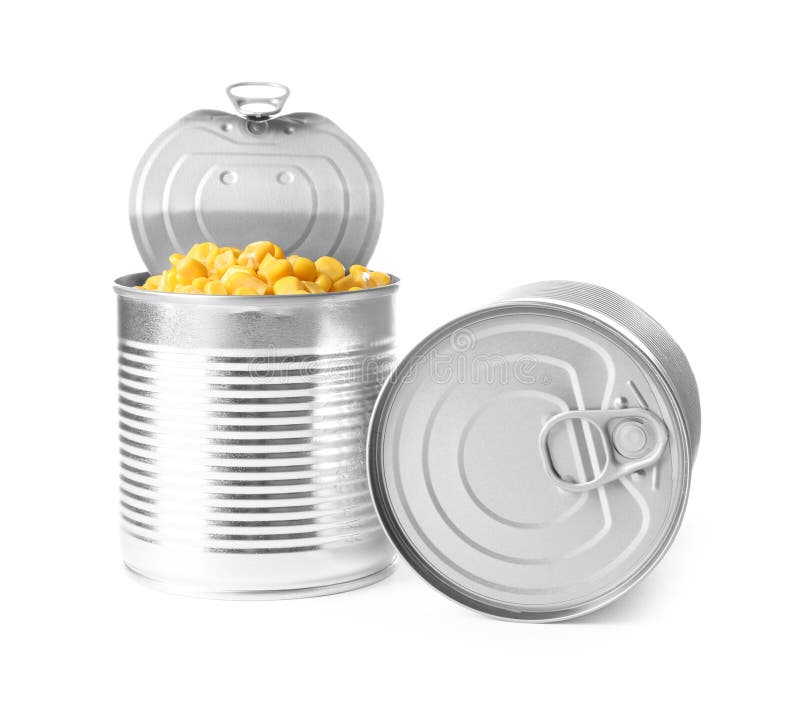 Tin cans of corn on white stock photo. Image of aluminum - 151515490