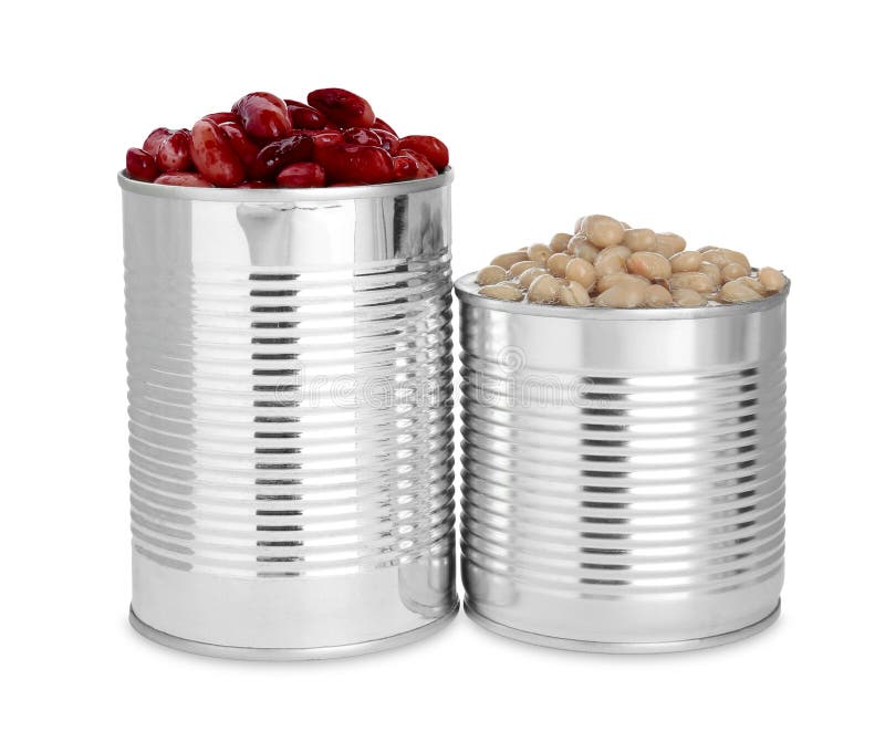 Tin Cans with Different Kidney Beans on White Background Stock Photo ...
